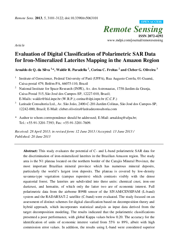 (PDF) Evaluation of Digital Classification of Polarimetric SAR Data for Iron-Mineralized ...