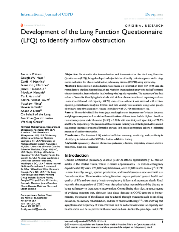 (PDF) On behalf of the Lung Function Questionnaire