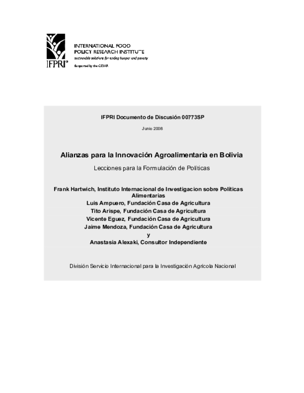 (PDF) Innovaci n agroalimentaria en Bolivia: Lecciones para la formulaci n de pol ticas