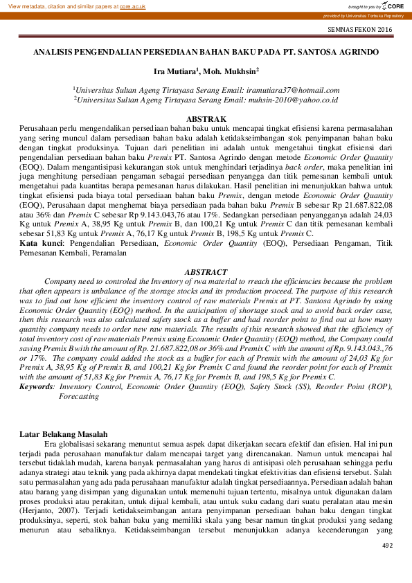 (PDF) Analisis Pengendalian Persediaan Bahan Baku pada PT. Santosa Agrindo | Ira Mutiara ...