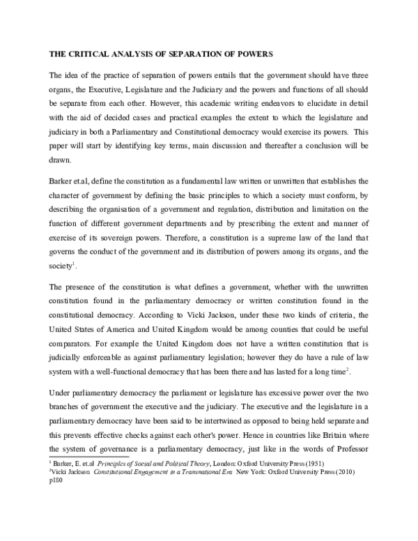 (DOC) THE CRITICAL ANALYSIS OF SEPARATION OF POWERS