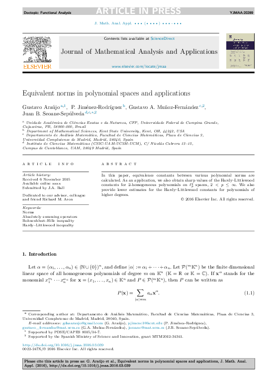 (PDF) Equivalent norms in polynomial spaces and applications