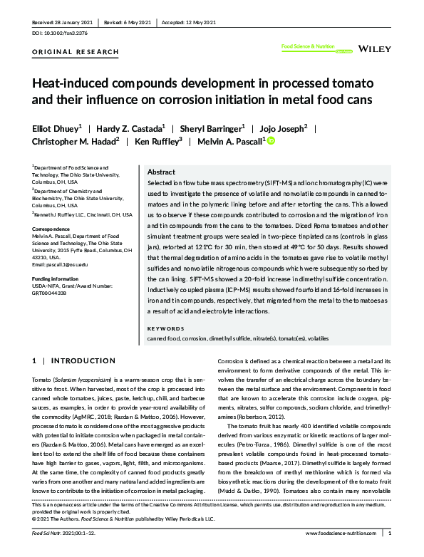 (PDF) Heat‐induced compounds development in processed tomato and their influence on corrosion ...