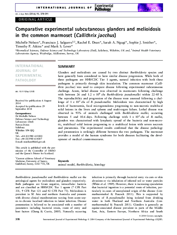 (PDF) Comparative experimental subcutaneous glanders and melioidosis in ...