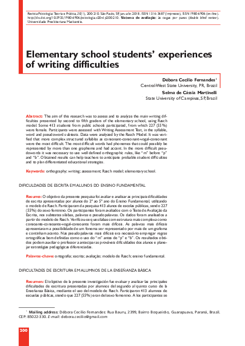(PDF) Elementary school students’ experiences of writing difficulties