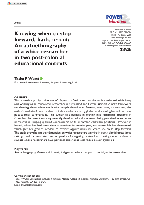 (PDF) Knowing when to step forward, back, or out: An autoethnography of ...