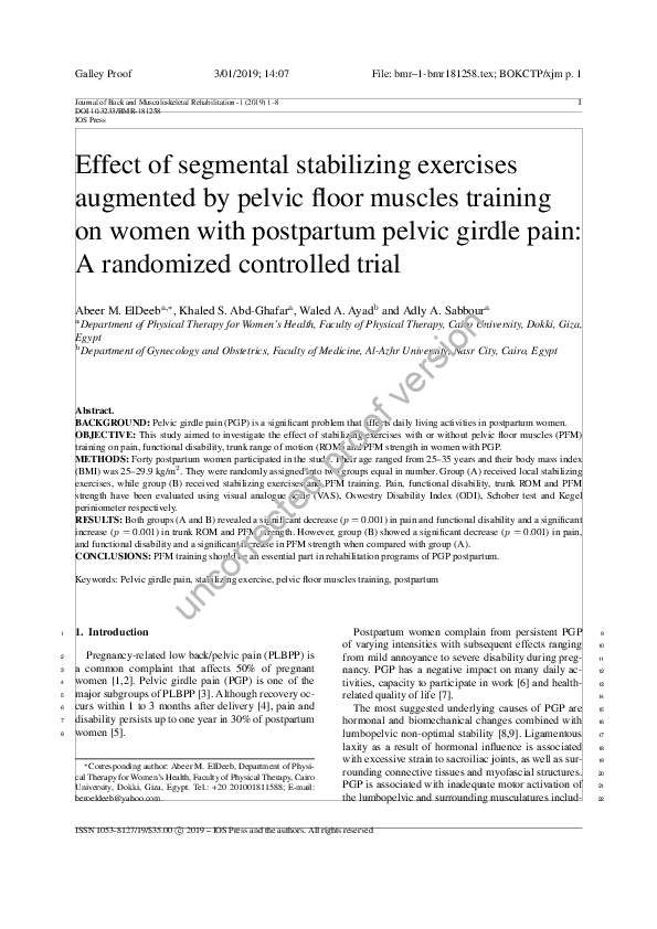 (PDF) Effect of segmental stabilizing exercises augmented by pelvic ...