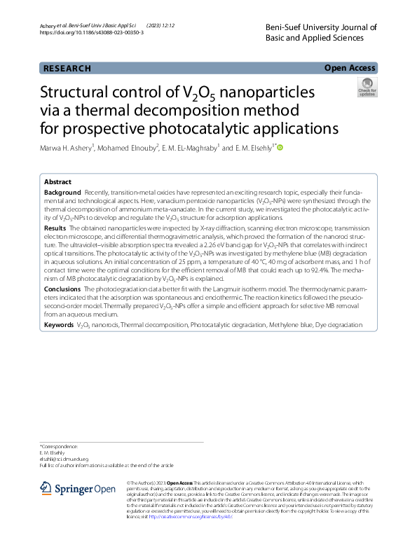 (PDF) Structural control of V2O5 nanoparticles via a thermal ...