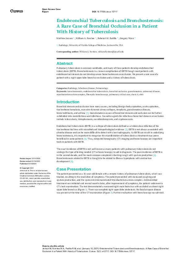 (PDF) Endobronchial Tuberculosis and Bronchostenosis: A Rare Case of ...