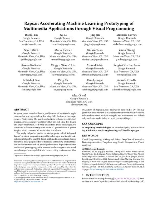 (PDF) Rapsai: Accelerating Machine Learning Prototyping of Multimedia Applications through ...
