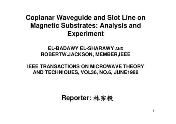 Pdf Coplanar Waveguide And Slot Line On Magnetic Substrates Analysis
