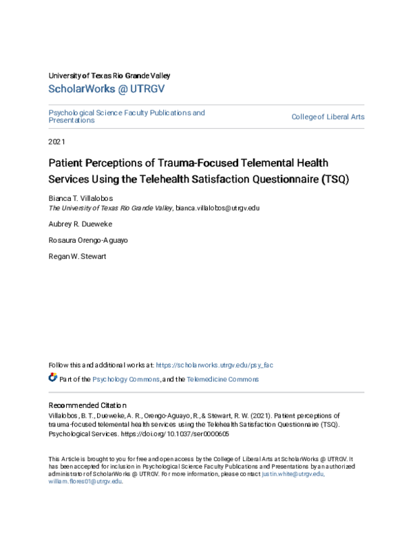 (PDF) Patient perceptions of trauma-focused telemental health services ...