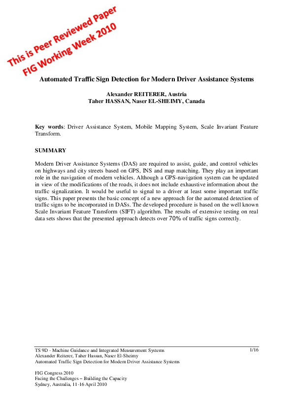 (PDF) Automated Traffic Sign Detection for Modern Driver Assistance Systems