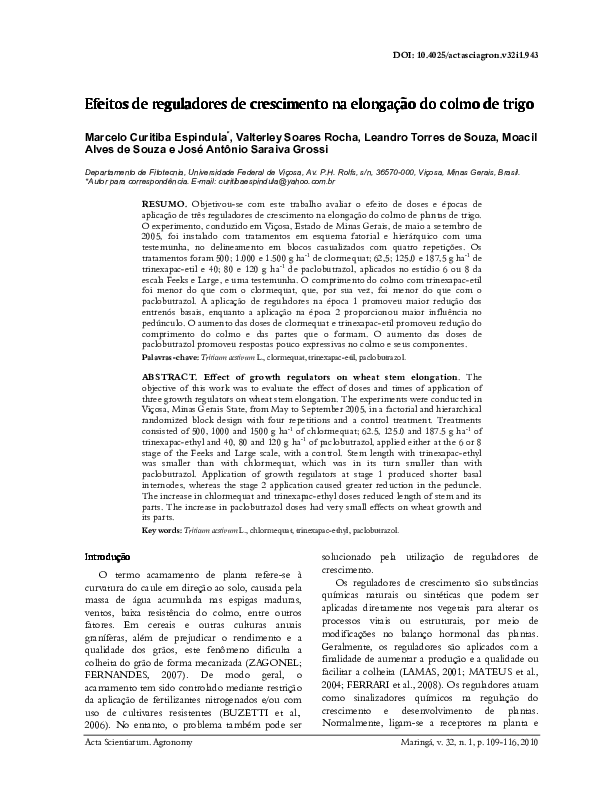 (PDF) Efeitos de reguladores de crescimento na elongação do colmo de trigo