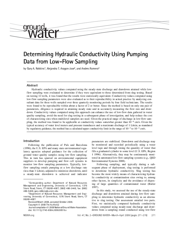 (PDF) Determining Hydraulic Conductivity Using Pumping Data from Low ...