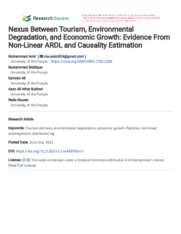 (PDF) Nexus Between Tourism, Environmental Degradation, and Economic Growth: Evidence From Non ...