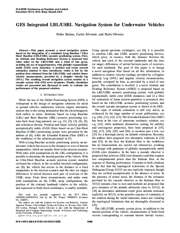 (PDF) GES integrated LBL/USBL navigation system for underwater vehicles