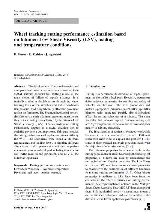 (PDF) Wheel tracking rutting performance estimation based on bitumen ...