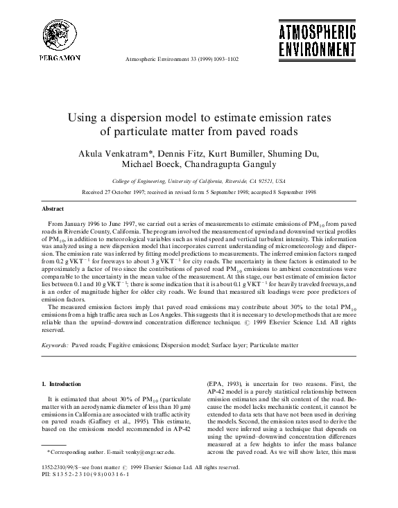 (PDF) Using a dispersion model to estimate emission rates of ...