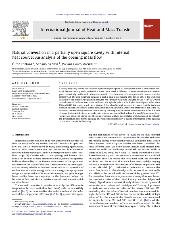 Pdf Natural Convection In A Partially Open Square Cavity With Internal Heat Source An
