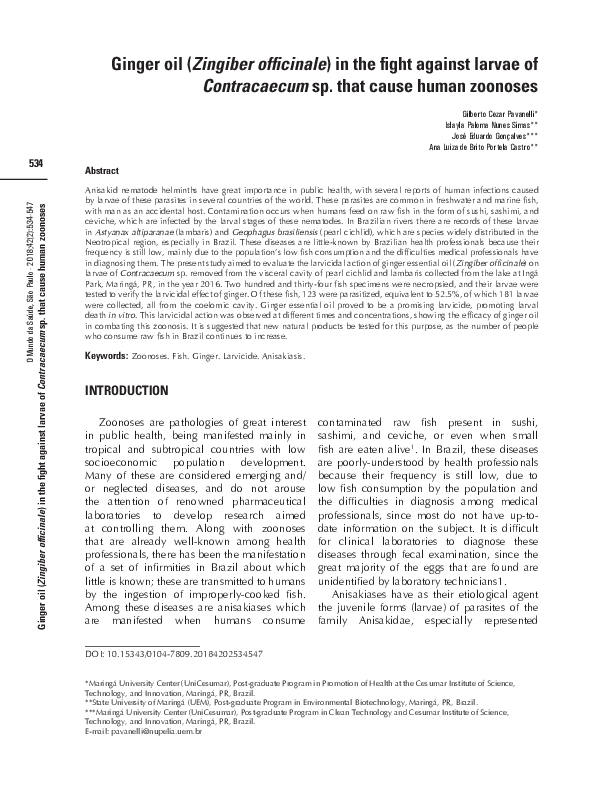 (PDF) Ginger oil (Zingiber officinale) in the fight against larvae of ...