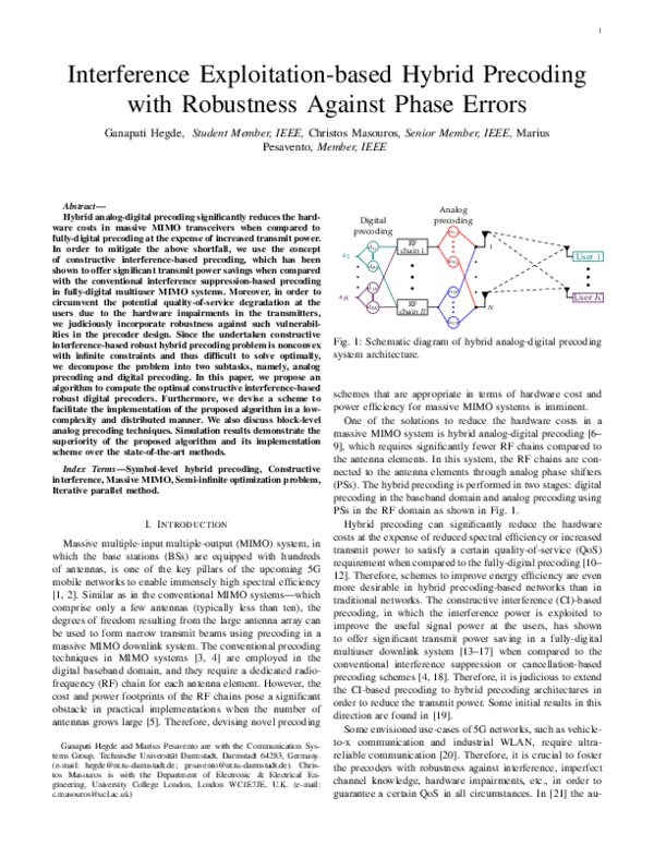 (PDF) Interference Exploitation-Based Hybrid Precoding With Robustness Against Phase Errors