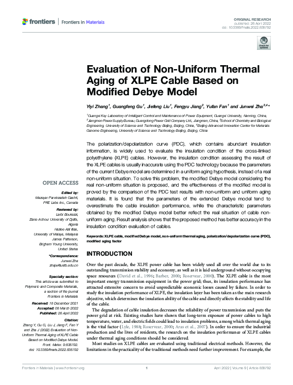 Pdf Evaluation Of Non Uniform Thermal Aging Of Xlpe Cable Based On