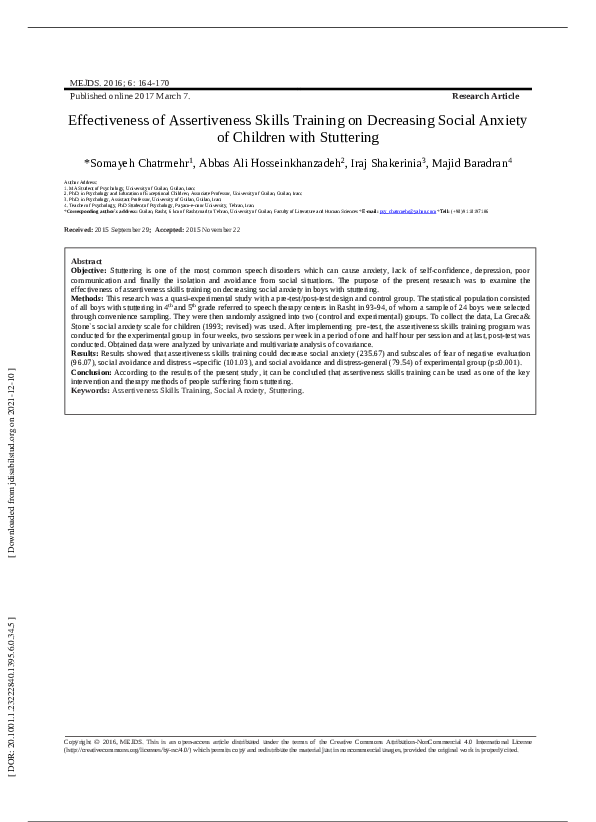 (PDF) Effectiveness of Assertiveness Skills Training on Decreasing ...