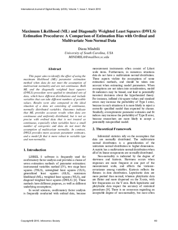 (PDF) Maximum Likelihood (ML) and Diagonally Weighted Least Squares (DWLS) Estimation Procedures ...