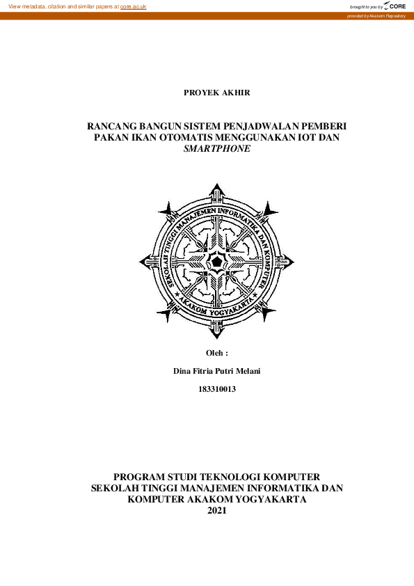 Pdf Rancang Bangun Sistem Penjadwalan Pemberi Pakan Ikan Otomatis Menggunakan Iot Dan Smartphone