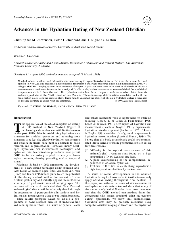(PDF) Advances in the Hydration Dating of New Zealand Obsidian