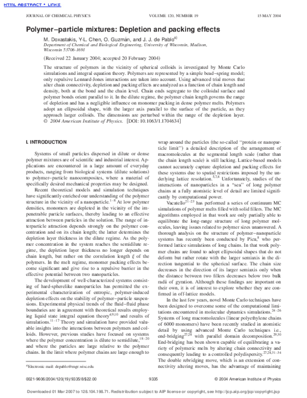 (PDF) Polymer–particle mixtures: Depletion and packing effects ...