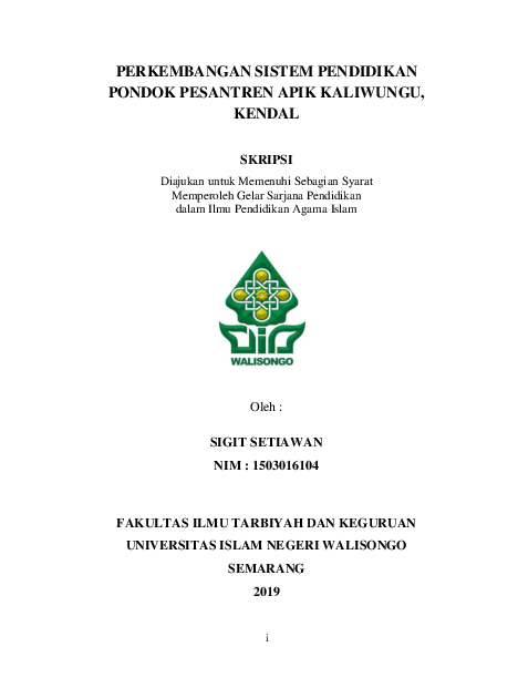 (PDF) Perkembangan sistem pendidikan Pondok Pesantren Apik Kaliwungu Kendal