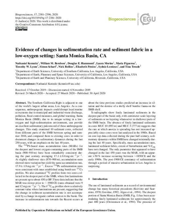 (PDF) Evidence of Changes in Sedimentation Rate and Sediment Fabric in ...