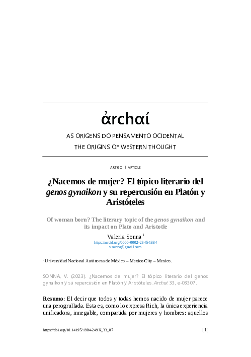 (PDF) Nacemos de mujer? El tópico literario del genos gynaikon y su repercusión en Platón y ...
