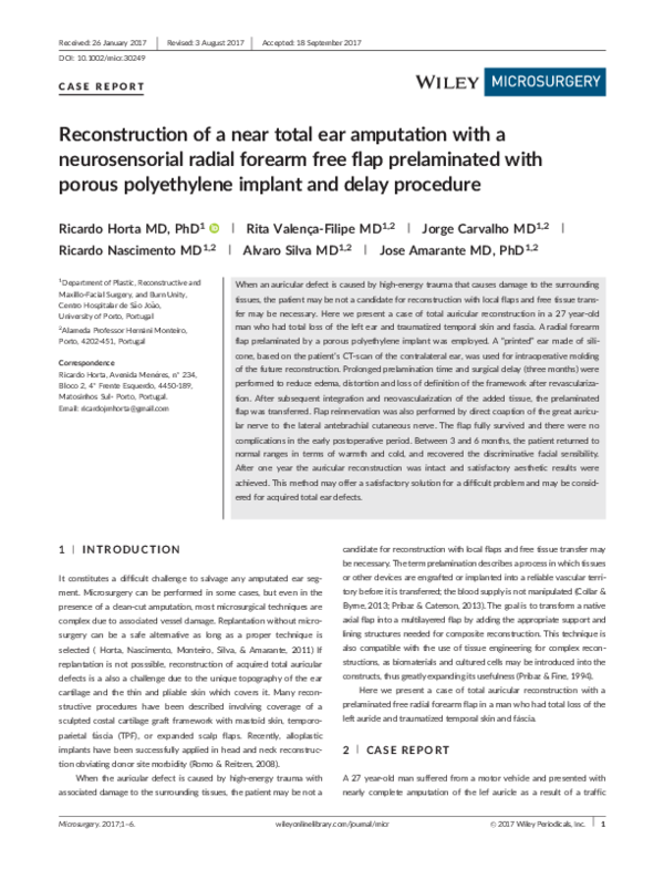 (PDF) Reconstruction of a near total ear amputation with a ...