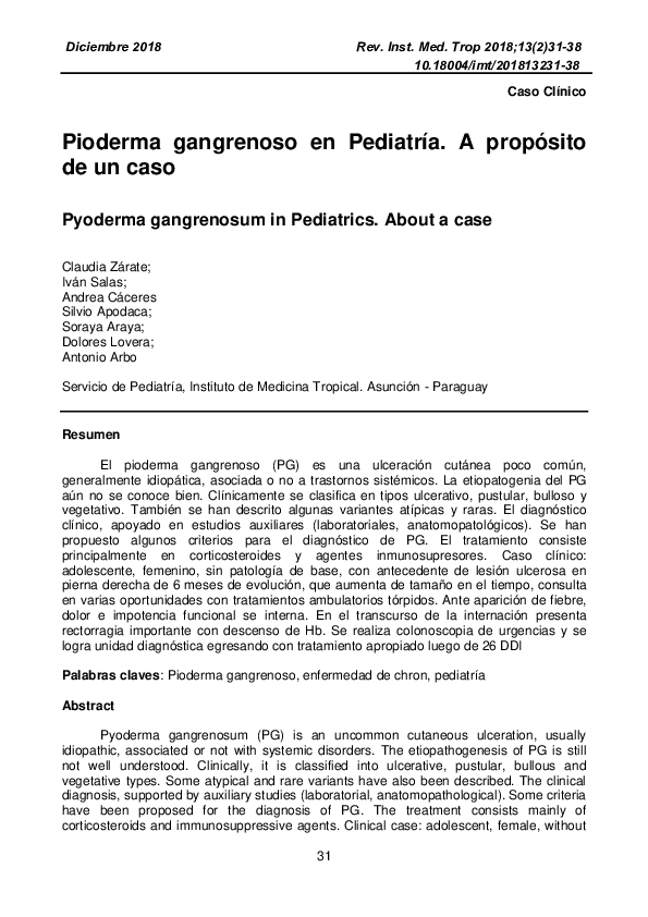 (PDF) Pyoderma Gangrenosum in Pediatrics. About a Case
