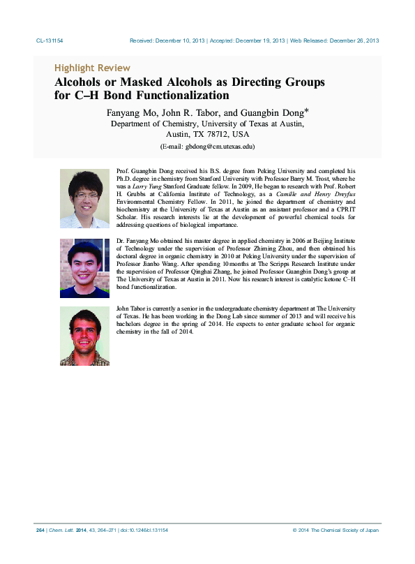 (PDF) Alcohols or Masked Alcohols as Directing Groups for C–H Bond ...