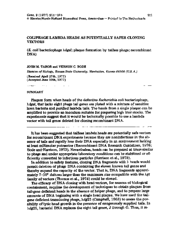 (PDF) Coliphage lambda heads as potentially safer cloning vectors