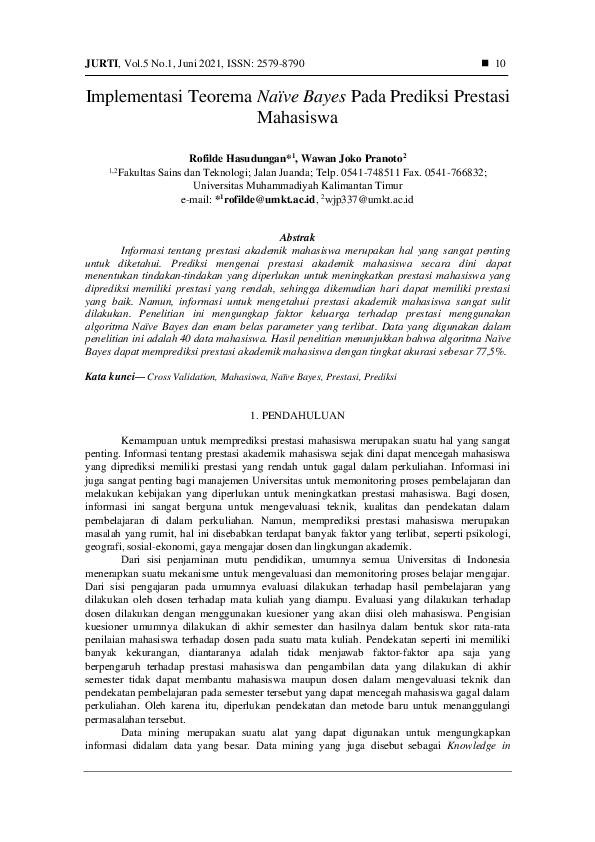 (PDF) Implementasi Teorema Naïve Bayes Pada Prediksi Prestasi Mahasiswa