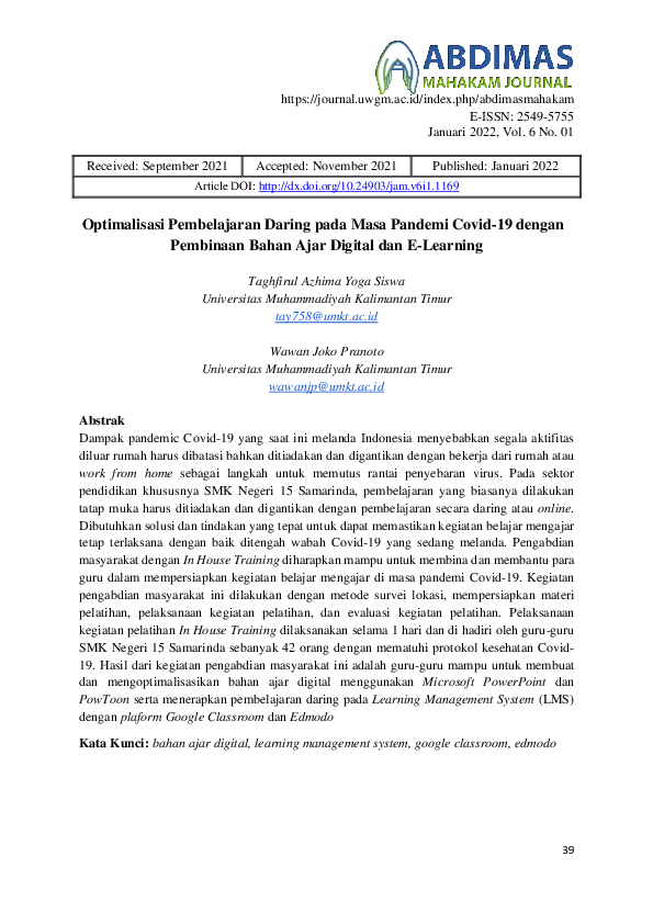 (PDF) Optimalisasi Pembelajaran Daring pada Masa Pandemi Covid-19 dengan Pembinaan Bahan Ajar ...