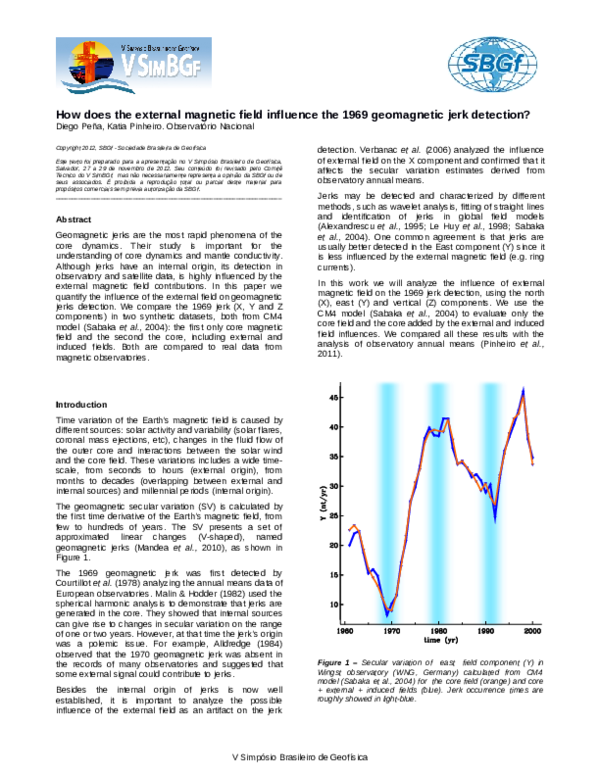 (PDF) How does the external magnetic field influence the 1969 geomagnetic jerk detection