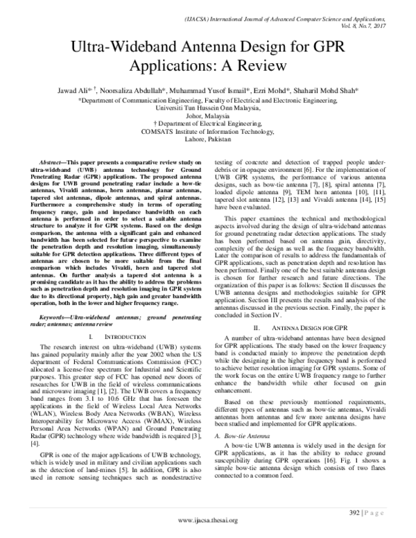(PDF) Ultra-Wideband Antenna Design for GPR Applications: A Review