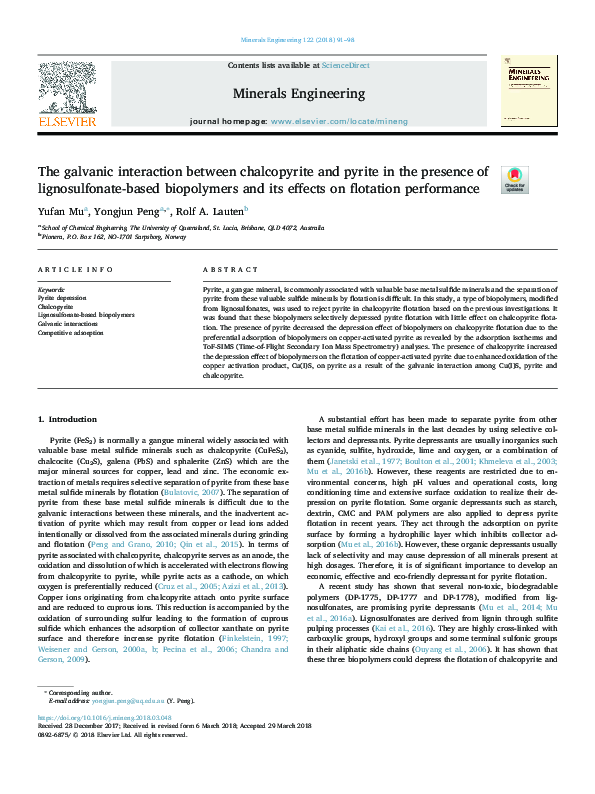 (PDF) The galvanic interaction between chalcopyrite and pyrite in the ...