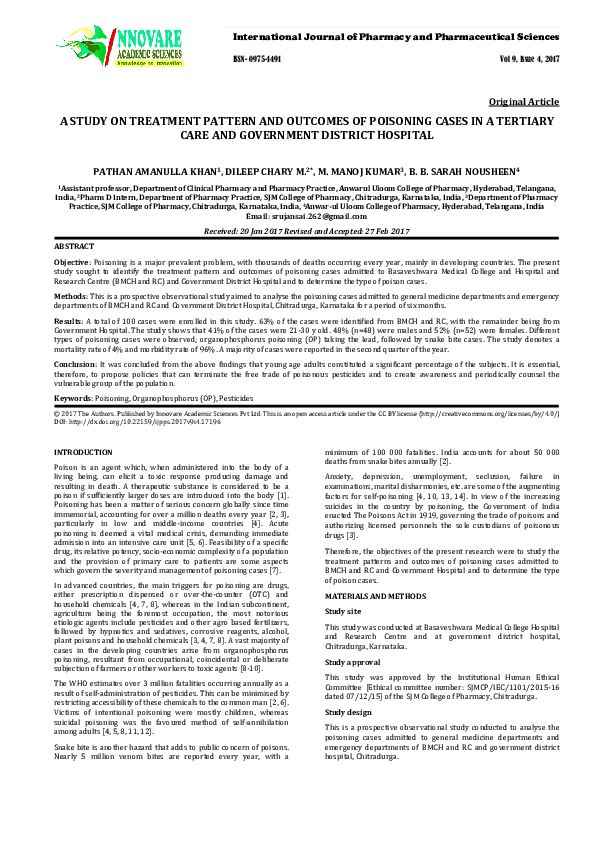(PDF) A Study on Treatment Pattern and Outcomes of Poisoning Cases in a ...