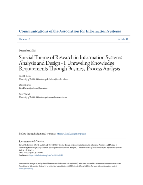 (PDF) Special Theme of Research in Information Systems Analysis and ...