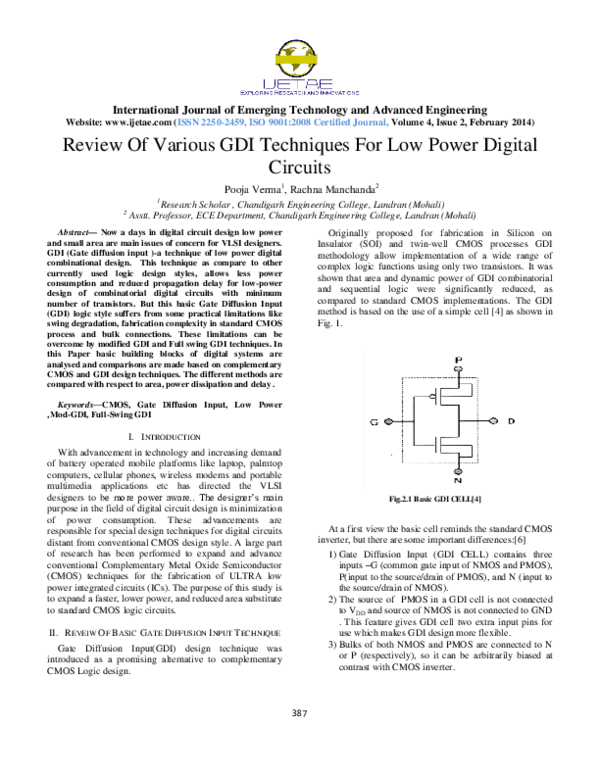 (PDF) Review Of Various GDI Techniques For Low Power Digital Circuits