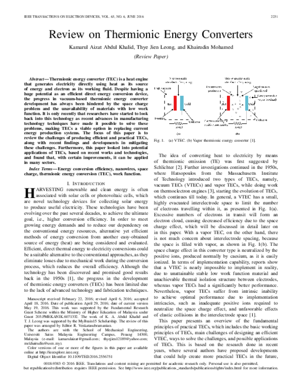 (PDF) Review on Thermionic Energy Converters