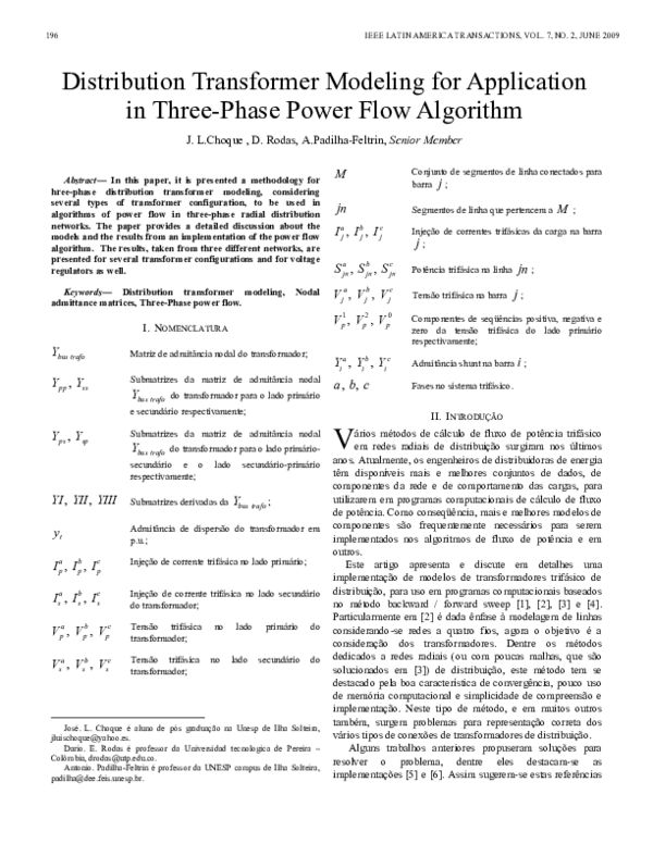 (PDF) Distribution Transformer Modeling for Application in Three-Phase ...