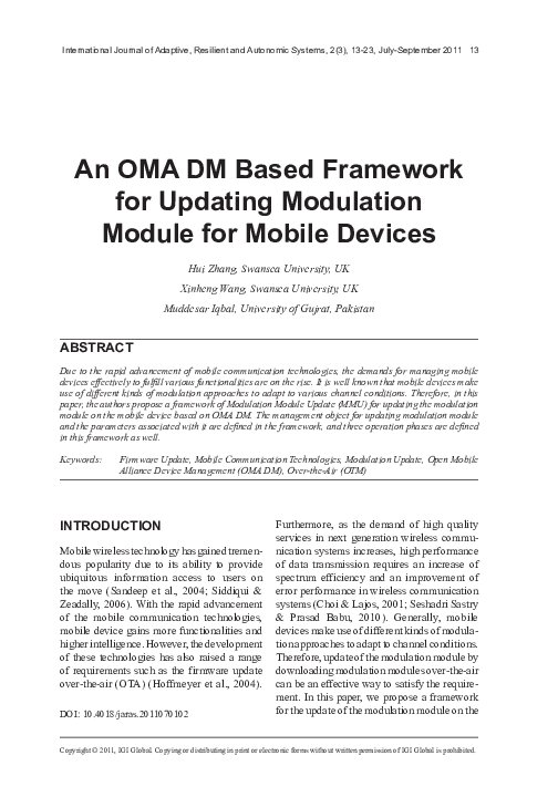 (PDF) An OMA DM Based Framework for Updating Modulation Module for Mobile Devices | Xinheng Wang ...